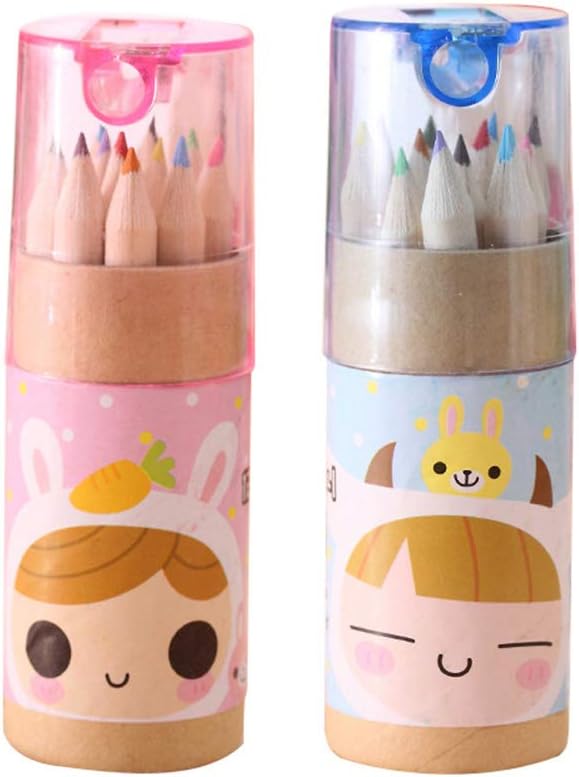 12 Mini Colouring Pencils With Sharpener, Kids Drawing Set For School ...